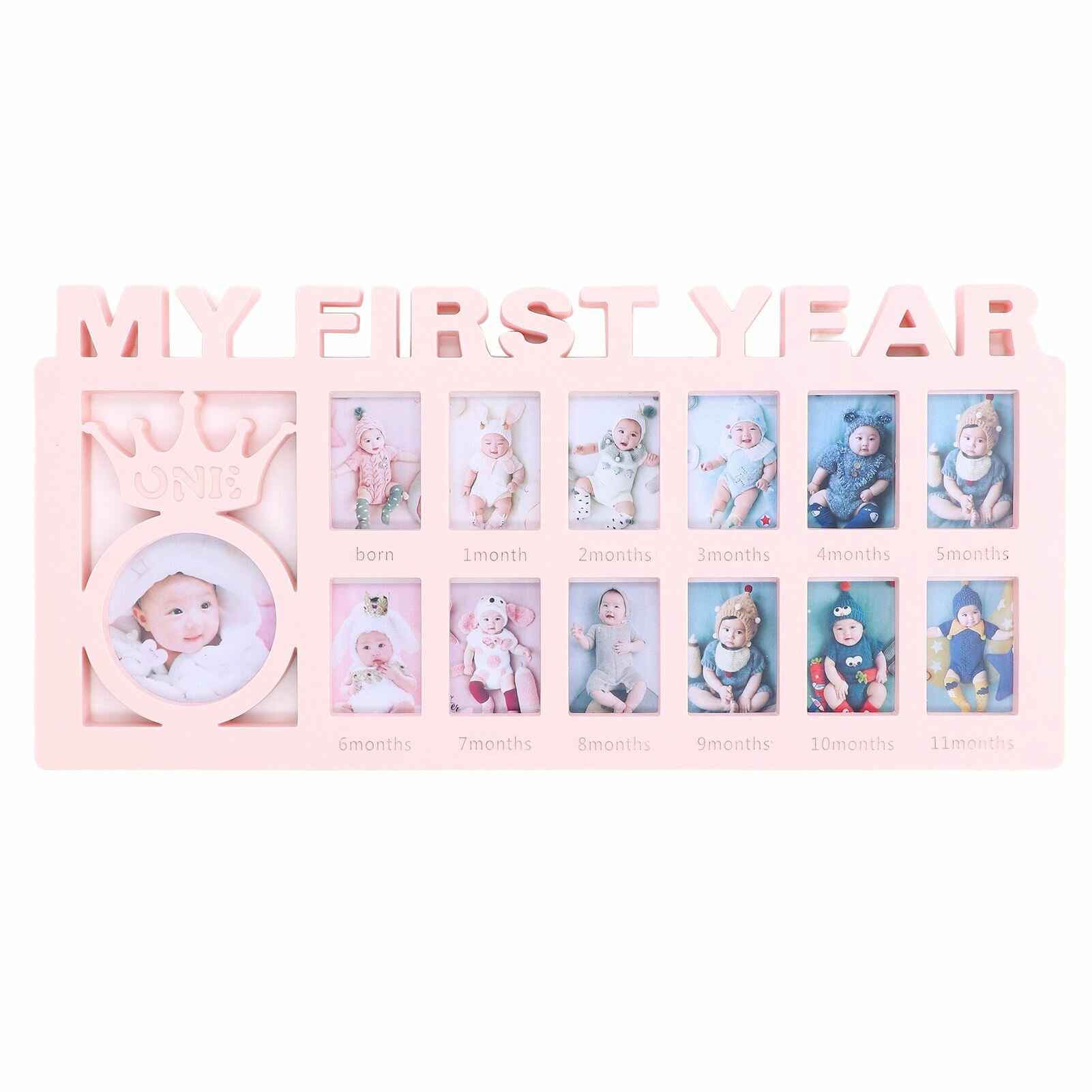 Набор из 12 фоторамок для новорожденных ежемесячное фото ребенка, розовый цвет