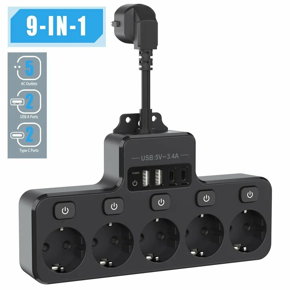 Мощная розетка с индивидуальными выключателями