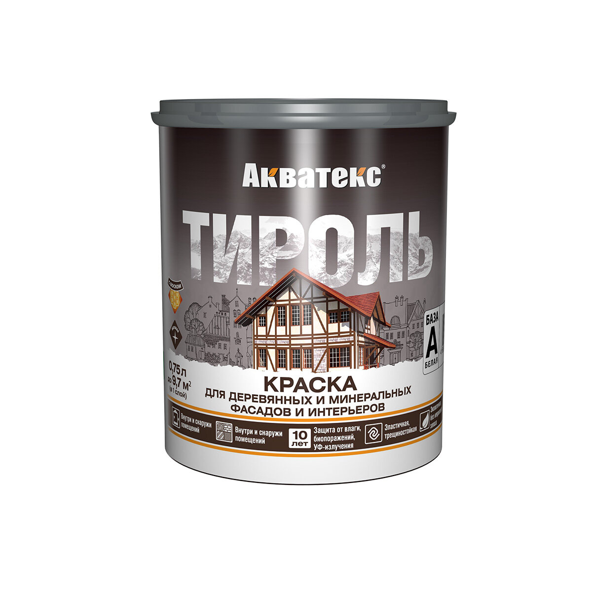 Краска фасадная Акватекс тироль, атмосферостойкая, база А, 0.75 л