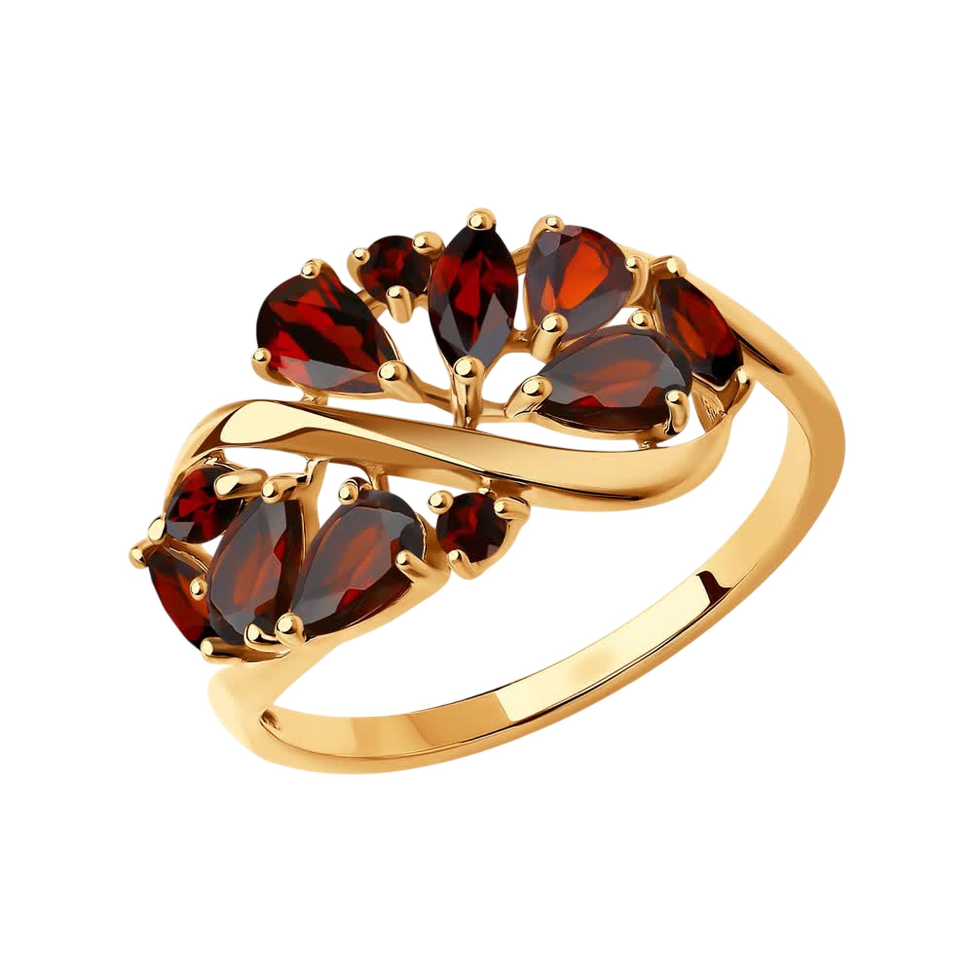 Кольцо, красное золото, 585 проба, гранат