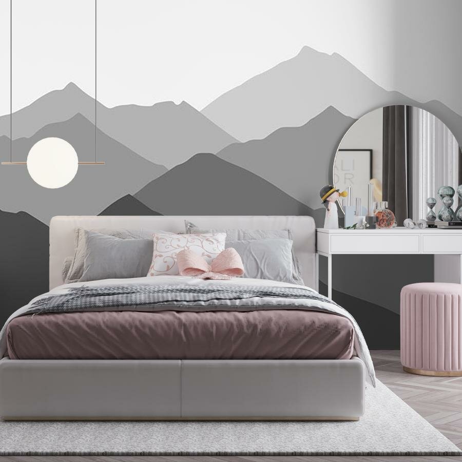 Фотообои Горы в стиле минимализм 14-482-S-Холст 270 x 200 см (ВхШ) Бесшовные, флизелиновые, влагостойкие обои MasterFresok