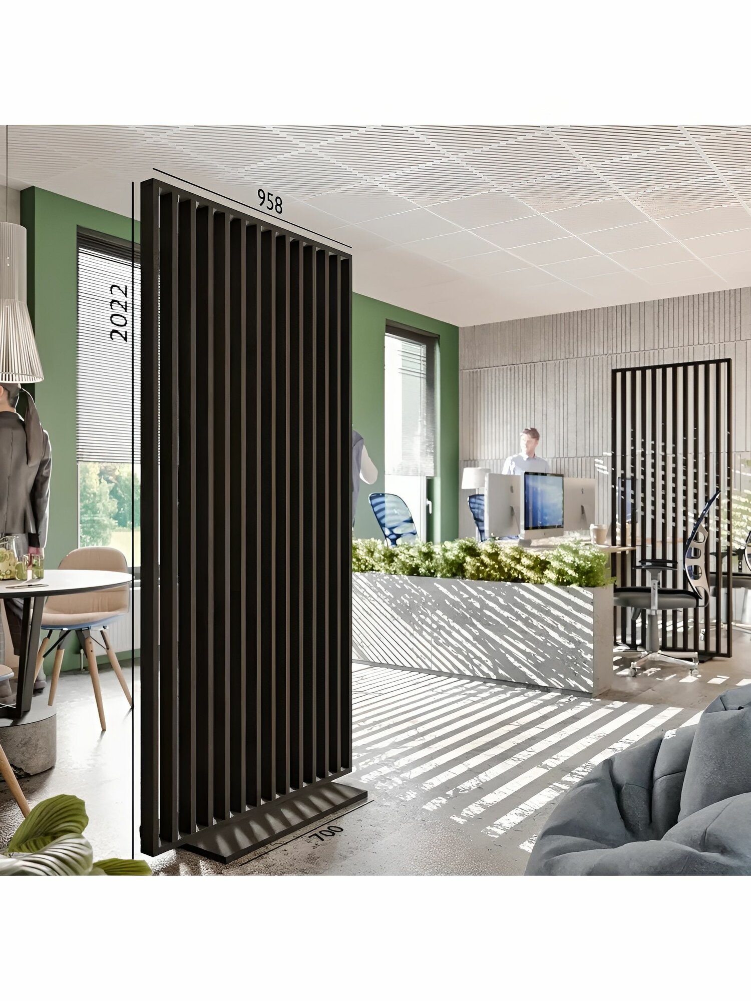 Перегородка Рейки-клуб, ЛДСП, реечная, для офиса, 958х2022 мм