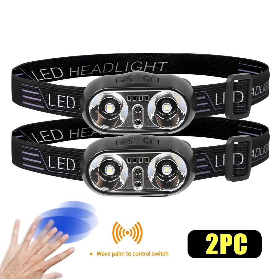 USB-перезаряжаемый налобный фонарь с датчиком Sensor Headlamp 2pcs