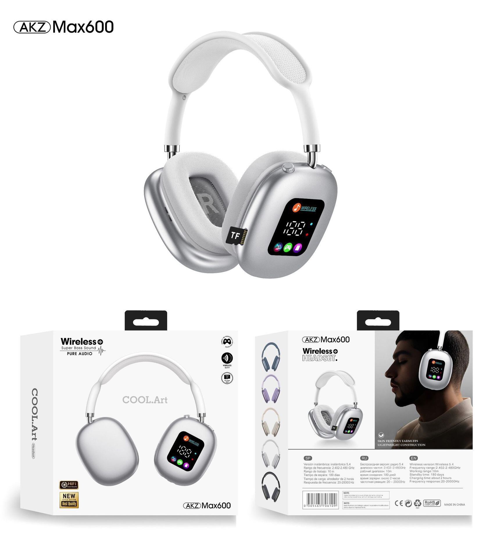 Новые беспроводные накладные наушники PRO MAX600, RGB-цифровой экран, для компьютера, Bluetooth-гарнитура