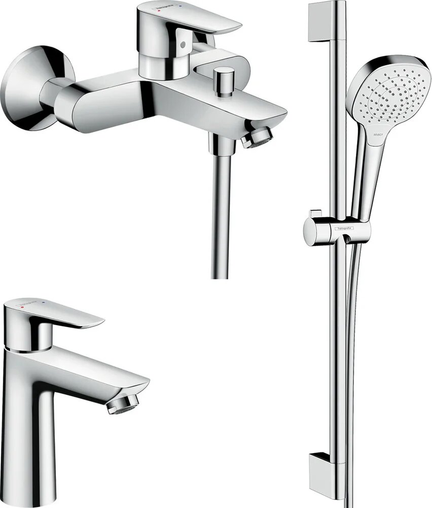 Комплект для ванной Hansgrohe Talis E 71710000 со смесителем, с изливом, латунный, хром, белый, глянцевый, душевая система
