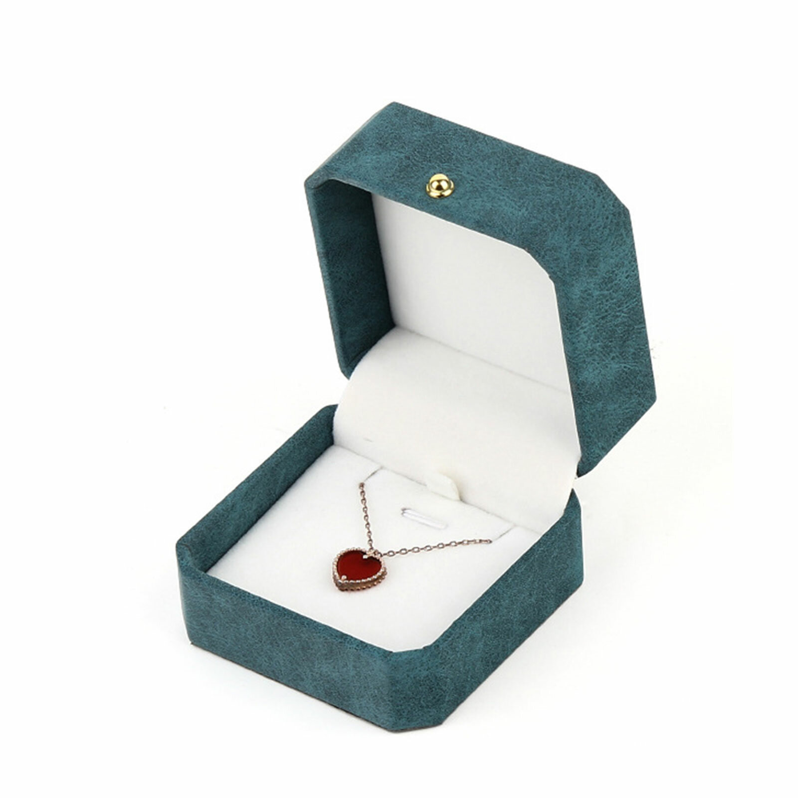 (1шт) Октагональный органайзер для украшений из кожи PU с кнопкой - Teal Маленький футляр кулона