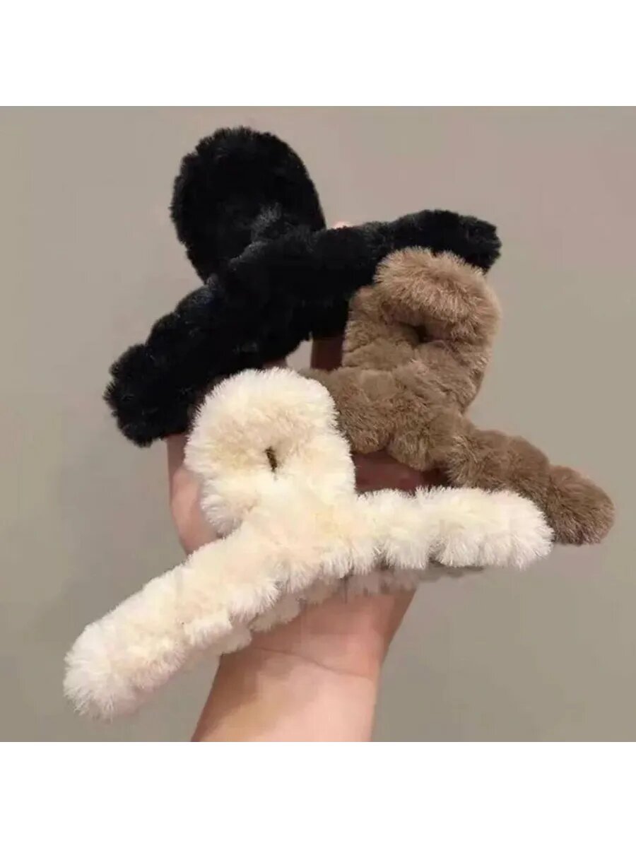 Плюшевый набор крабиков для волос 3 шт