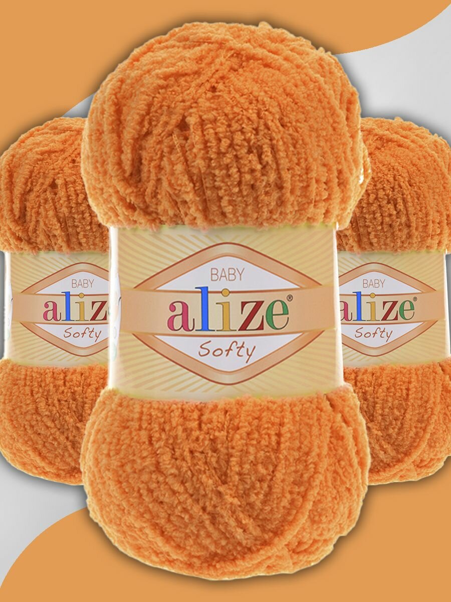 Пряжа для вязания Alize Softy плюшевая, цвет 06 оранжевый, 50 г / 115 м, 3 мотка
