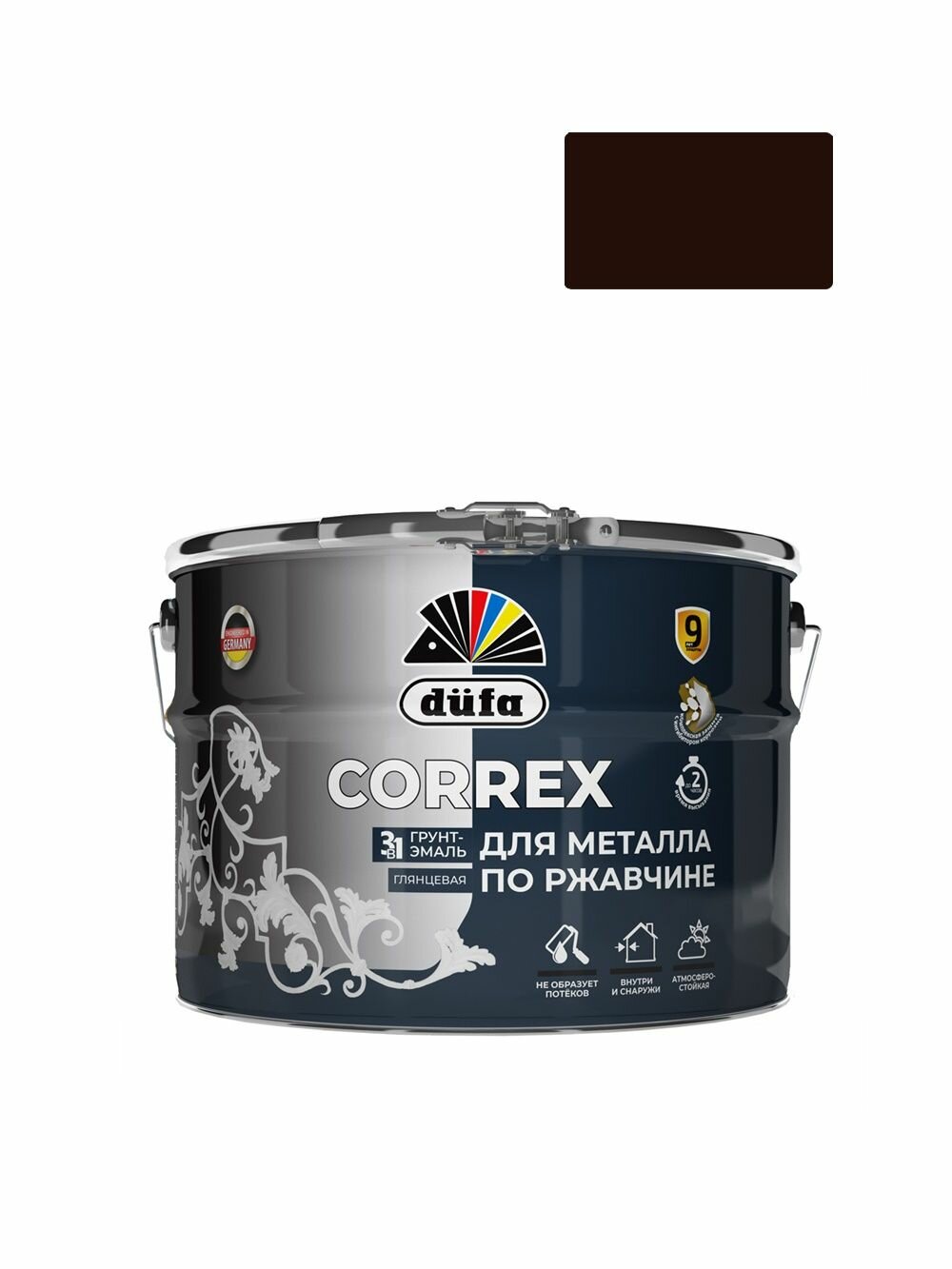 Грунт-эмаль по ржавчине гладкая Correx 3 в 1 RAL-8017 шоколад 10 л
