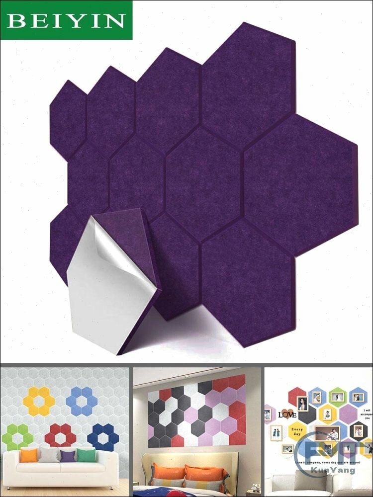 Шестигранная самоклеящаяся звукопоглощающая стеновая панель из звукопоглощающего материала размером 30х26 см-12 шт.