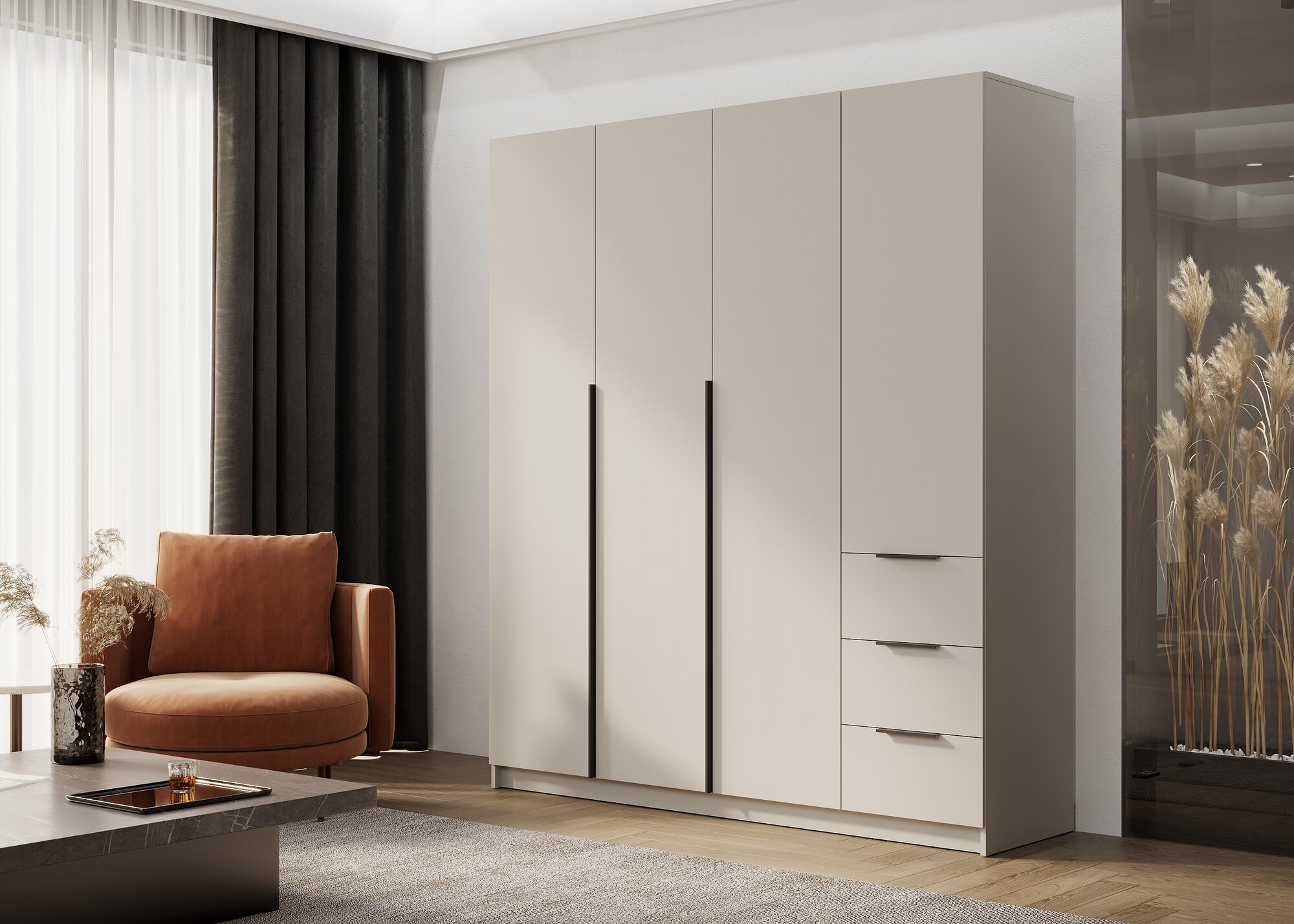 Шкаф для одежды распашной с ящиками Вентуро ШК-003 180,3*207,5*510 см Кашемир