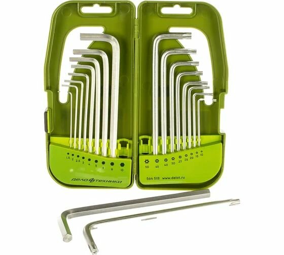 Набор Шестигранных 1.5,2,2.5,3,4,5,6,7,8,10 мм и TORX ключей Дело Техники 18 предметов 564518