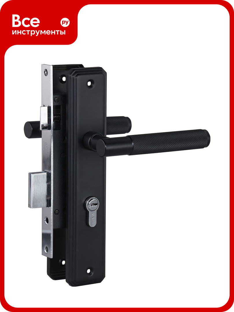 Врезной замок булат ЗВ4-1.70.02.02 Ферона с ручкой, черный, 5 перфорированных ключа 15408