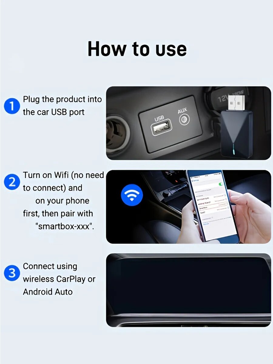 Адаптер 2 в 1 CarPlay, Android Auto, Bluetooth, серебристый, чёрный