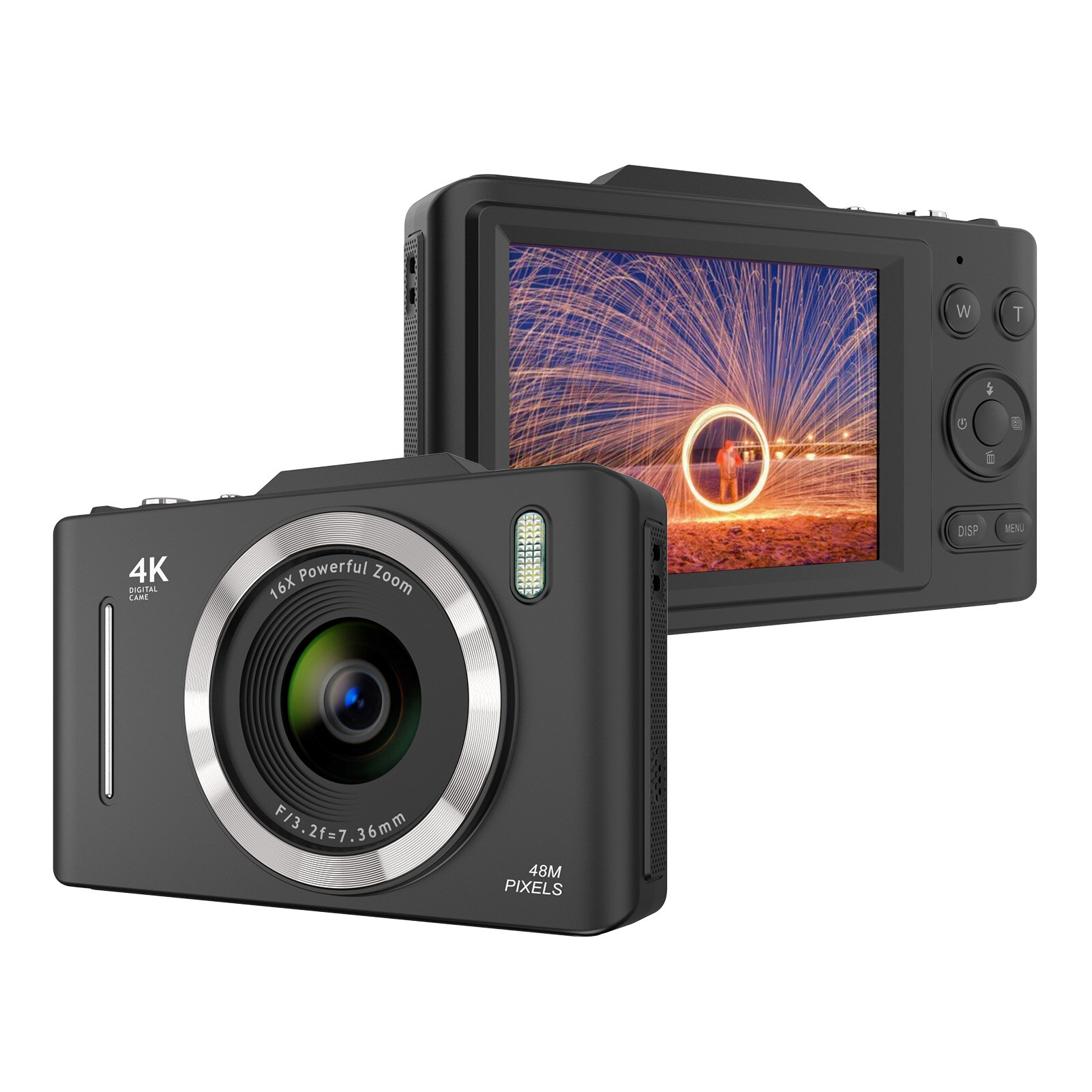 Цифровая камера 4K, портативная цифровая видеокамера, 48 МП, 2,8-дюймовый IPS-экран, защита от сотрясений, 16-кратный зум, встроенная вспышка, аккумулятор, подарок на день рождения, Рождество для подростков, студентов, друзей