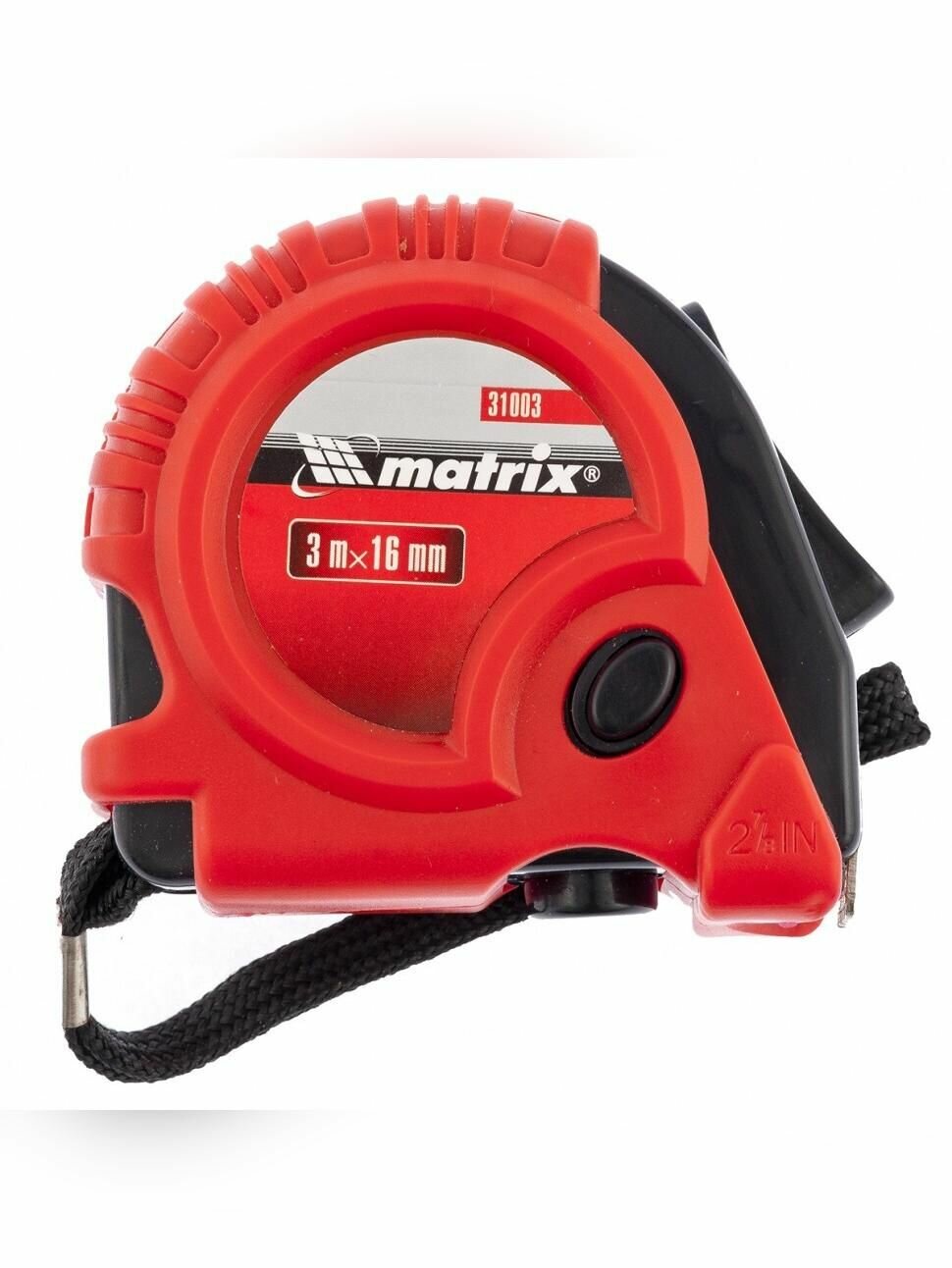 Рулетка Rubber, 3 м х 16 мм, обрезиненный корпус Matrix 31003
