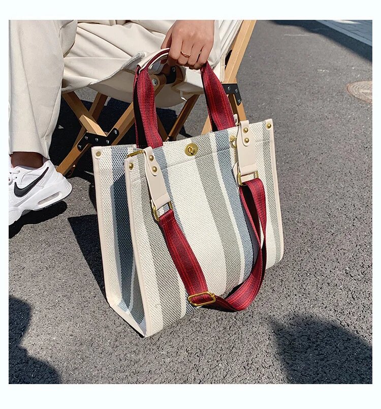 Винтажная сумка-тоут на заказ, Женская холщовая полосатая сумка, широкополосная сумка через плечо с индивидуальным именем