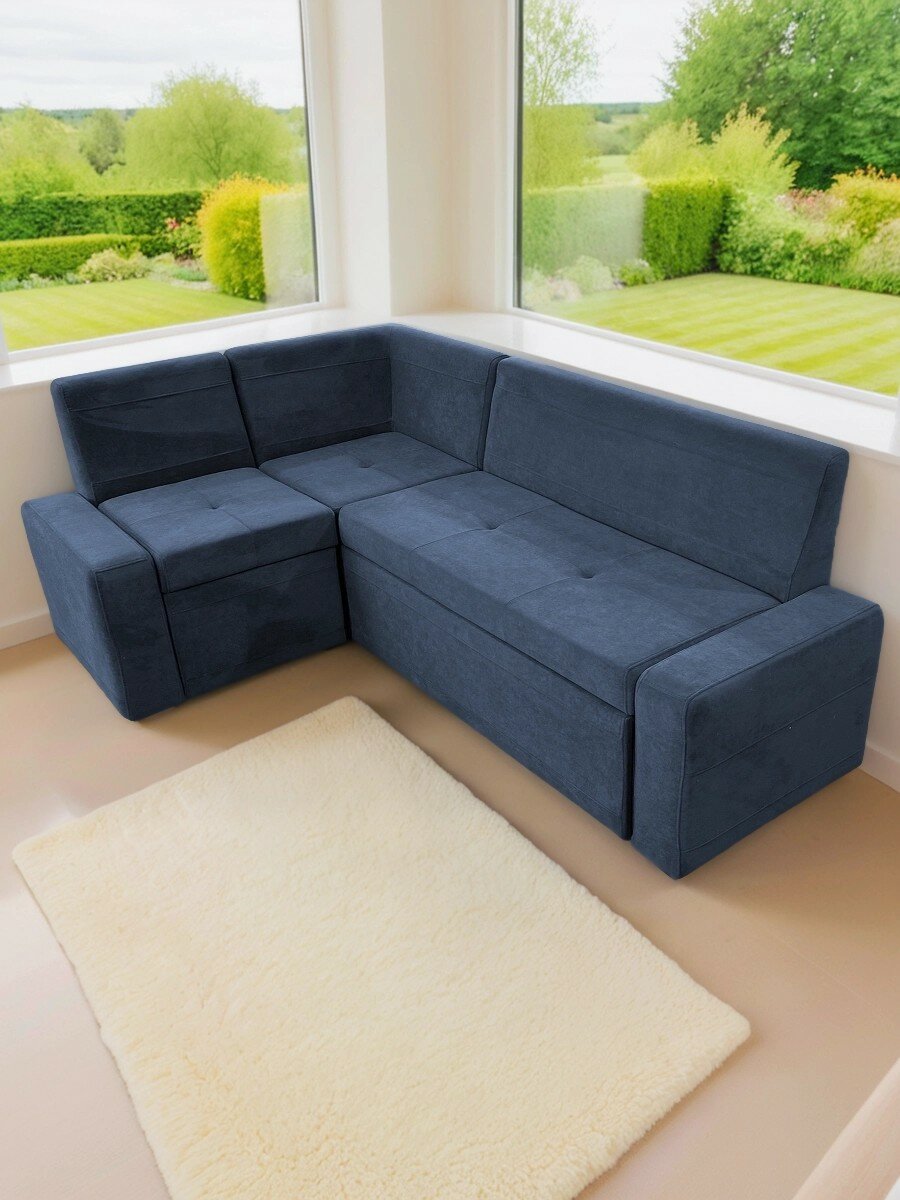 Кухонный уголок со спальным местом "Модерн", велюр, сине-зеленый, 212x137x82 см