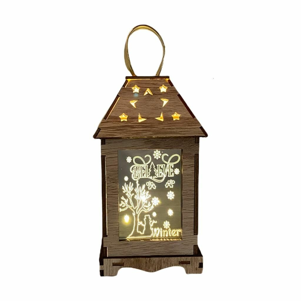 Рождественский деревянный светодиодный фонарь-Тип F-Small