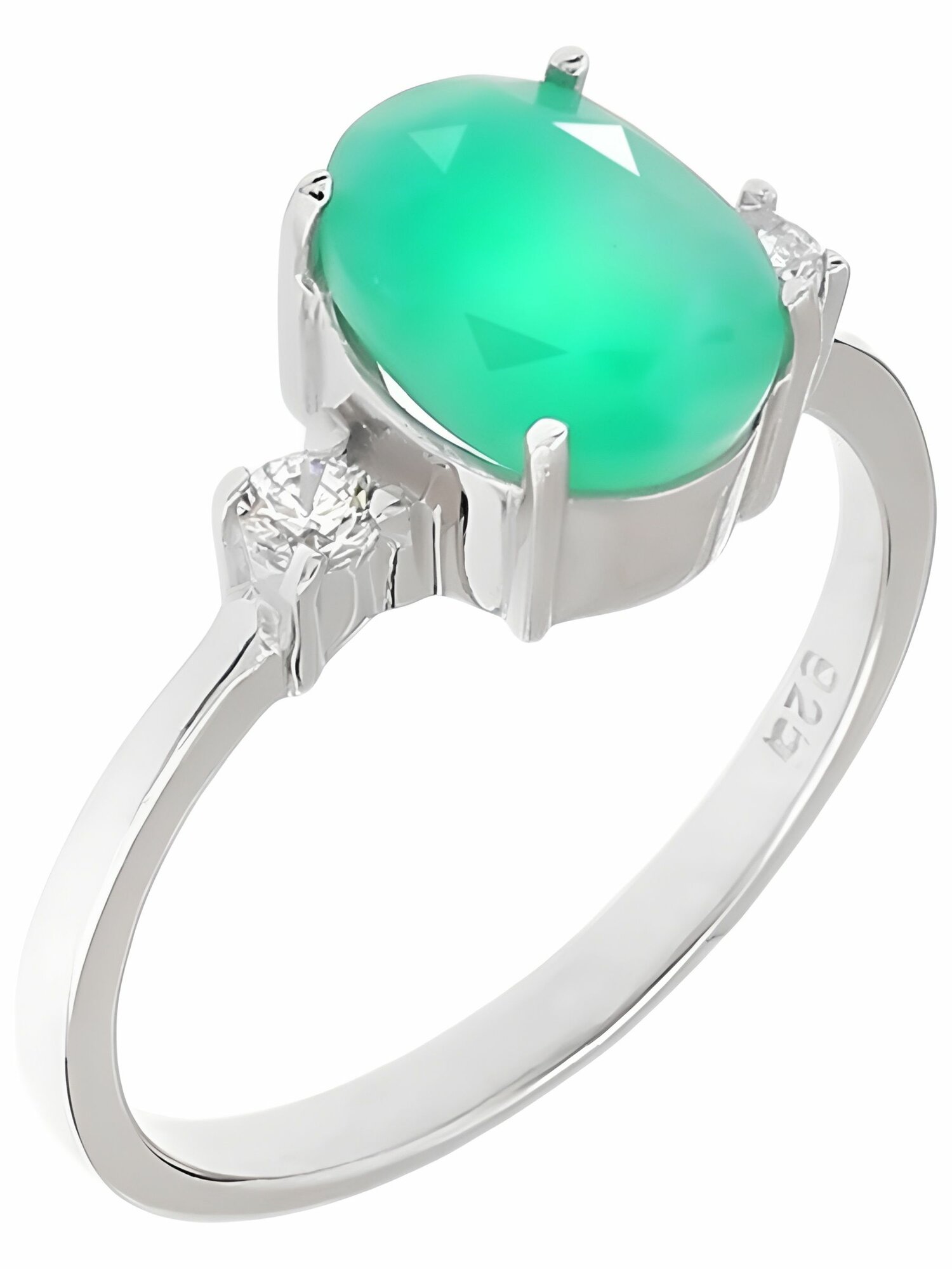 Кольцо тонкое, серебро, 925 проба, родирование, изумруд, фианит