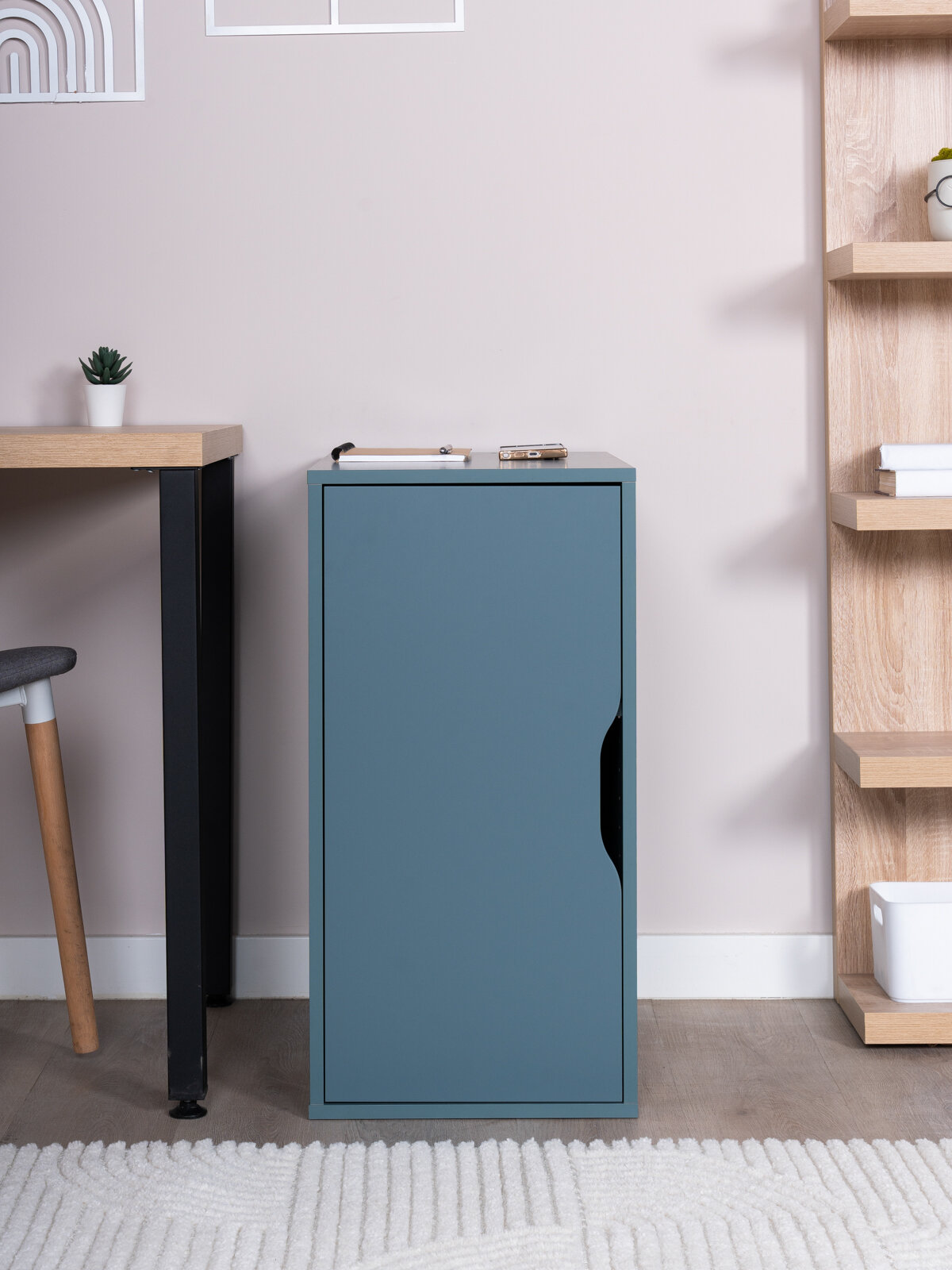 Тумба с дверцей ГУД лакк Ингар, ЛДСП, 36 x 53 x 71 см, серо-бирюзовый