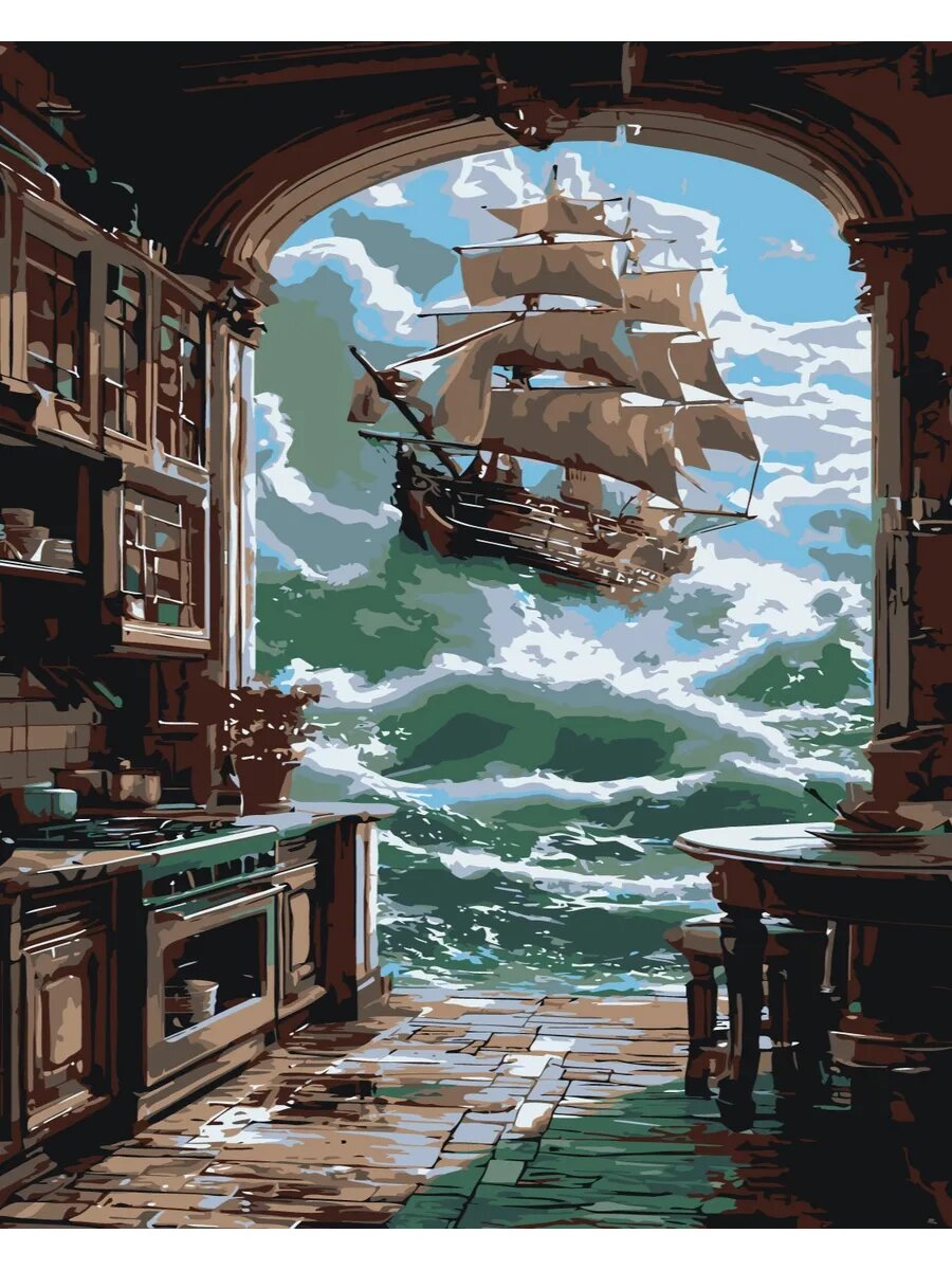 Картина по номерам Абстракция Корабль в Двери Море