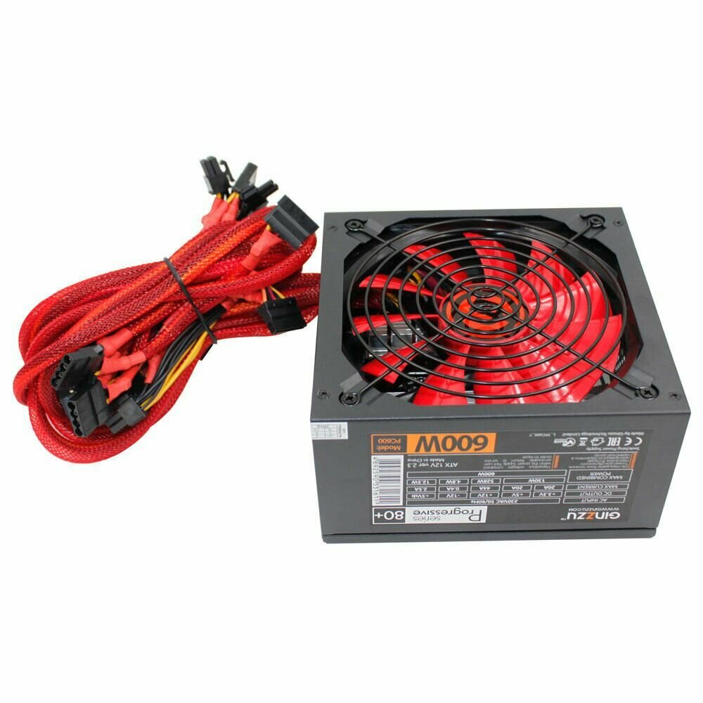 Блок питания GiNZZU PC600 (17133) черный - 600 Вт, 80+, APFC, 20 + 4 pin, 4+4 pin CPU, 5 SATA, 6+2 pin x2 PCI-E