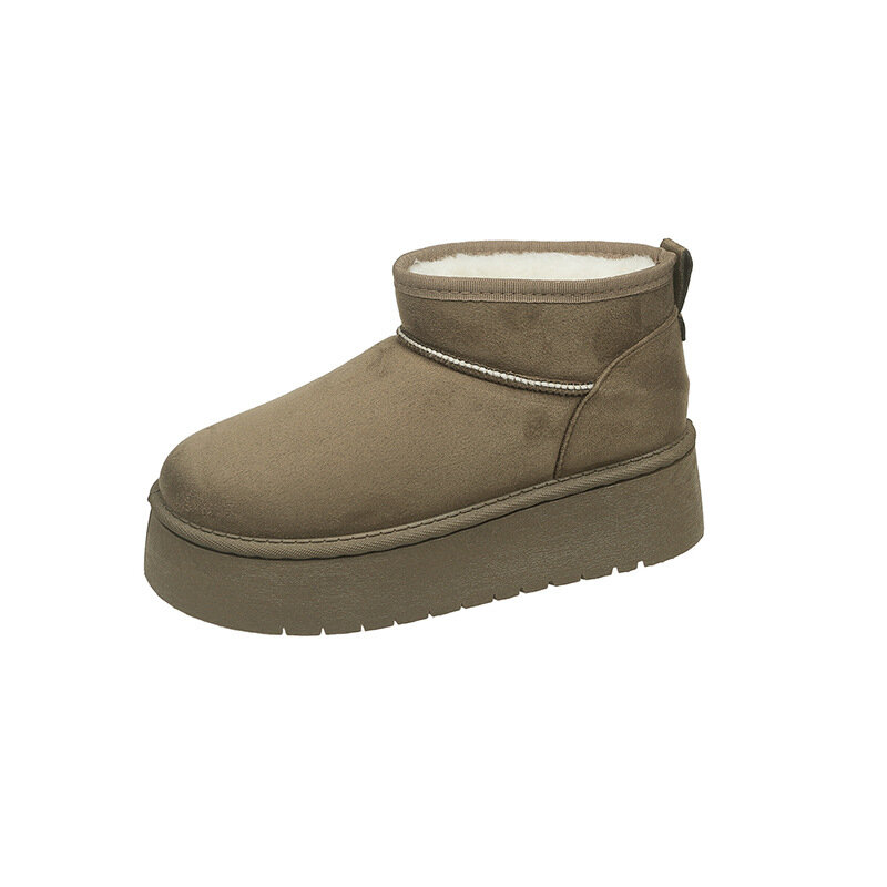 Женские зимние ботинки на толстой подошве 2025 года, модные короткие ботинки в корейском стиле, повседневная обувь из хлопка и бархата, утолщенная верхняя одежда из хлопка