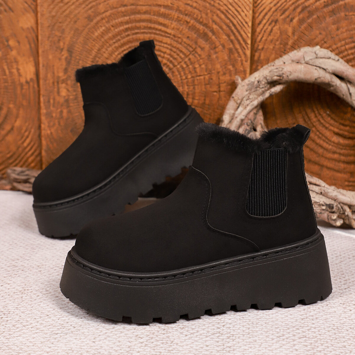 Женские зимние ботинки на толстой подошве из хлопка с бархатной подкладкой, с круглым носком, большого размера, из хлопка.