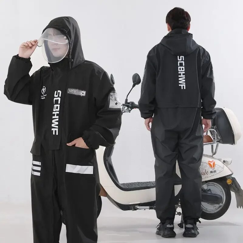 Дождевик для электровелосипеда, мотоциклетный Цельный Дождевик, ветрозащитный костюм для верховой езды, костюм для рыбалки, дышащий водонепроницаемый непромокаемый мотоциклетный, XXXL, Черный, Унисекс