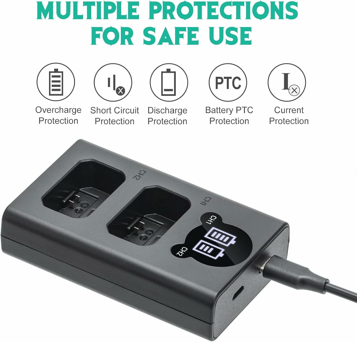 Двойное зарядное устройство DL-LPE5 Micro и C Type USB Charger с инфо индикатором