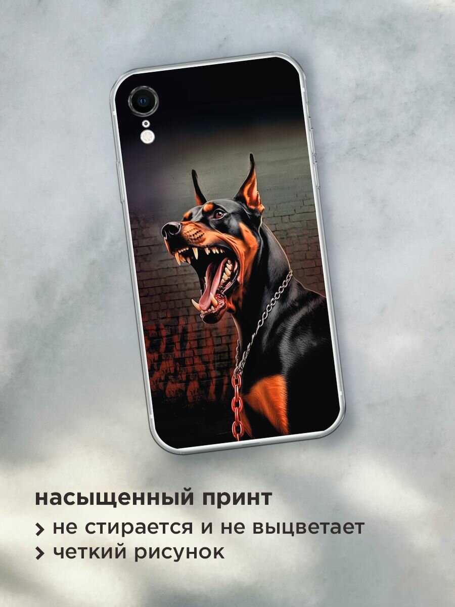 Чехол на Apple iPhone XR / Айфон XR с принтом "Доберман с цепью" — фото 1
