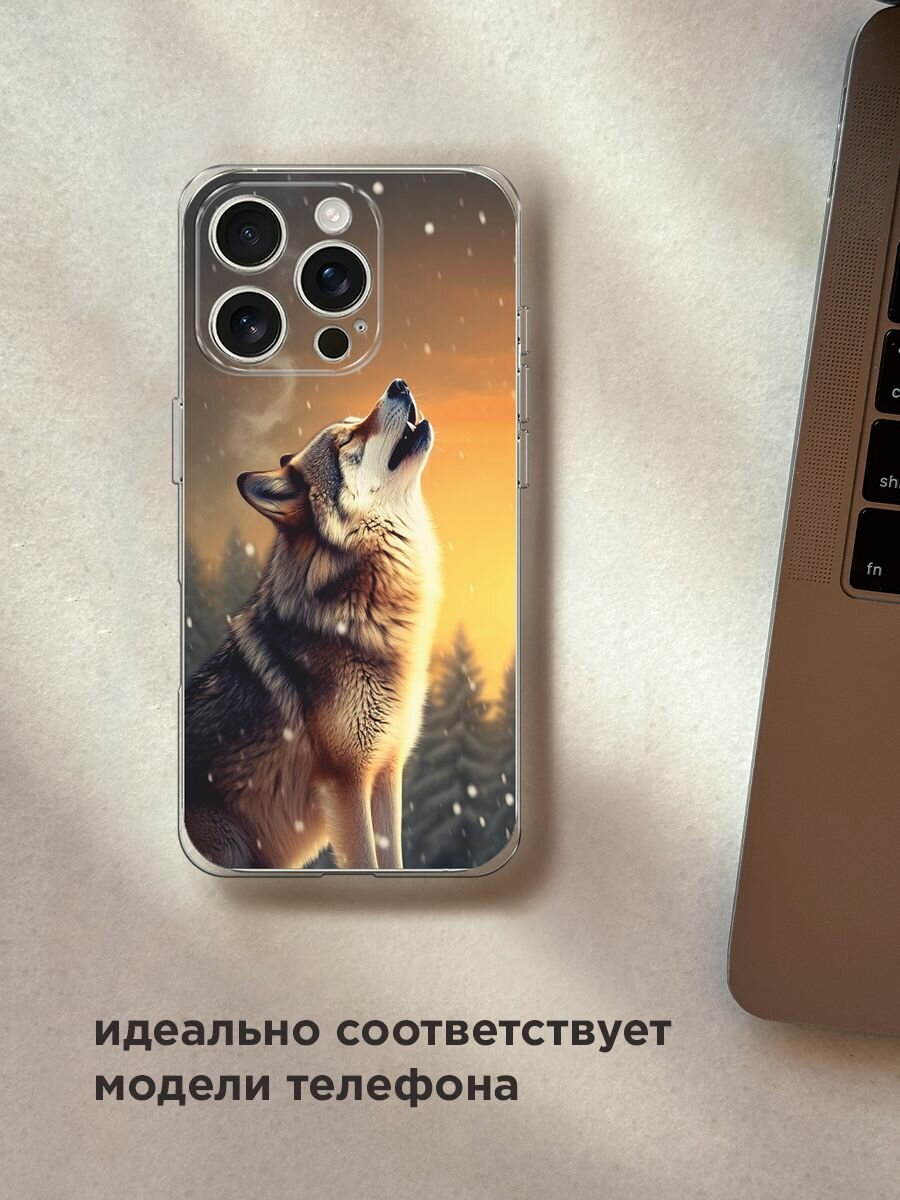 Чехол на Apple iPhone 16 Pro / Айфон 16 Про с принтом "Воющий волк" — фото 1