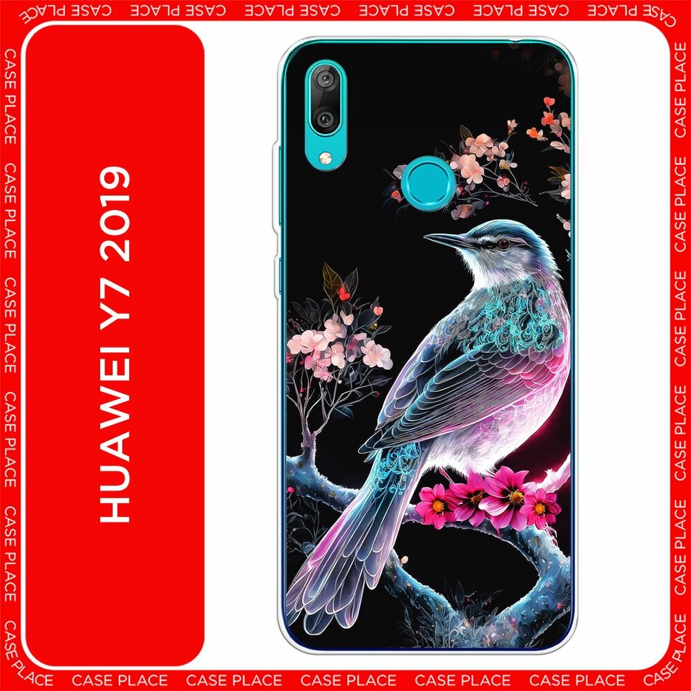 Чехол на Huawei Y7 2019 / Хуавей Y7 2019 с принтом "Птица на цветущем дереве"