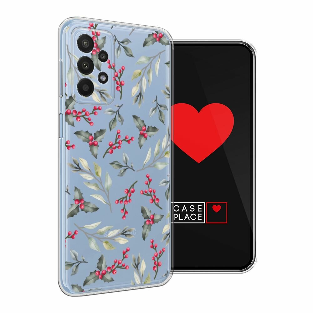 Чехол на Samsung Galaxy A23 / Самсунг Галакси А23 с принтом Зимние ягоды паттерн, прозрачный — фото 1