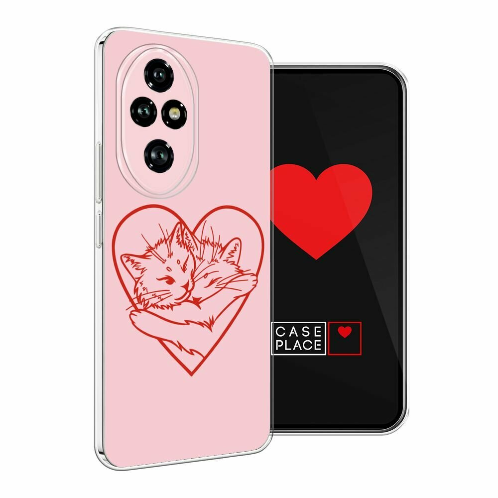 Чехол на Honor 200 Pro / Хонор 200 Про с принтом "Влюблённые котики рисунок 1 - 14 февраля" — фото 1