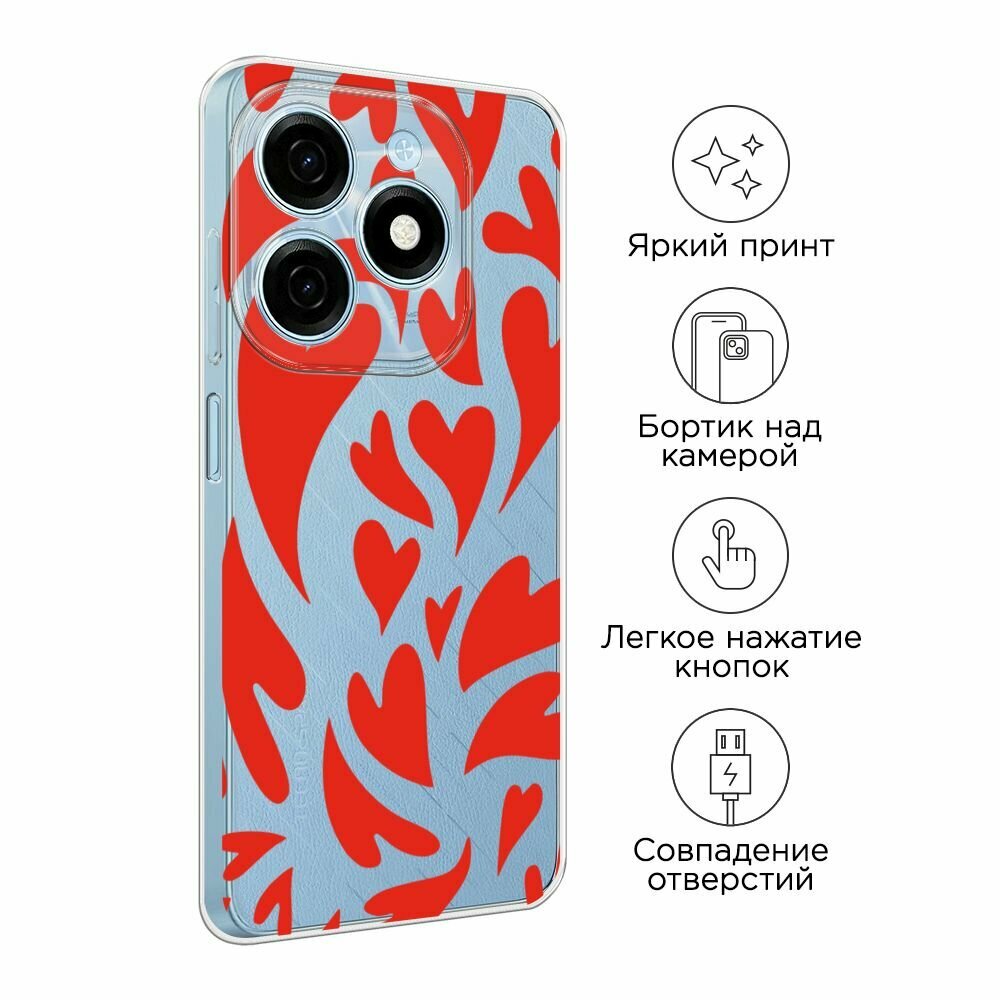 Чехол на Tecno Spark 20 / Текно Спарк 20 с принтом "Crazy hearts 2 - 14 февраля", прозрачный — фото 1