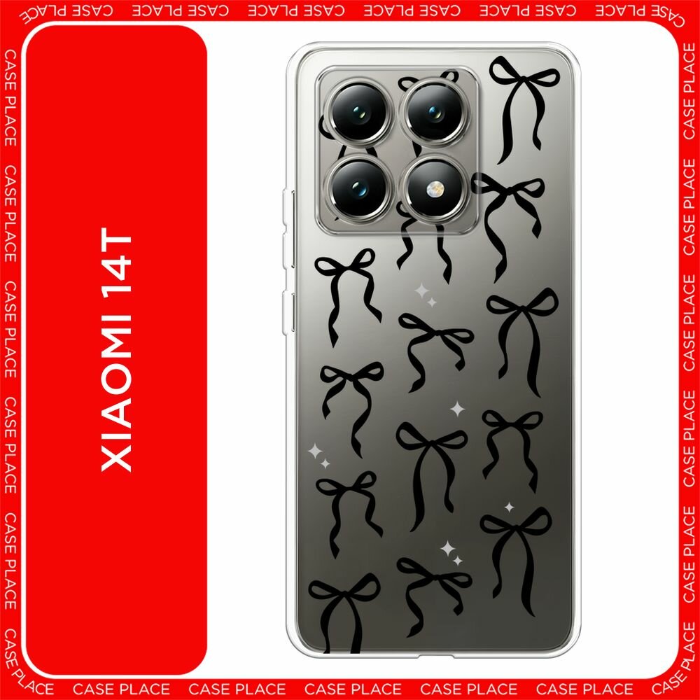 Чехол на Xiaomi 14T / Сяоми 14T с принтом "Black bows", прозрачный