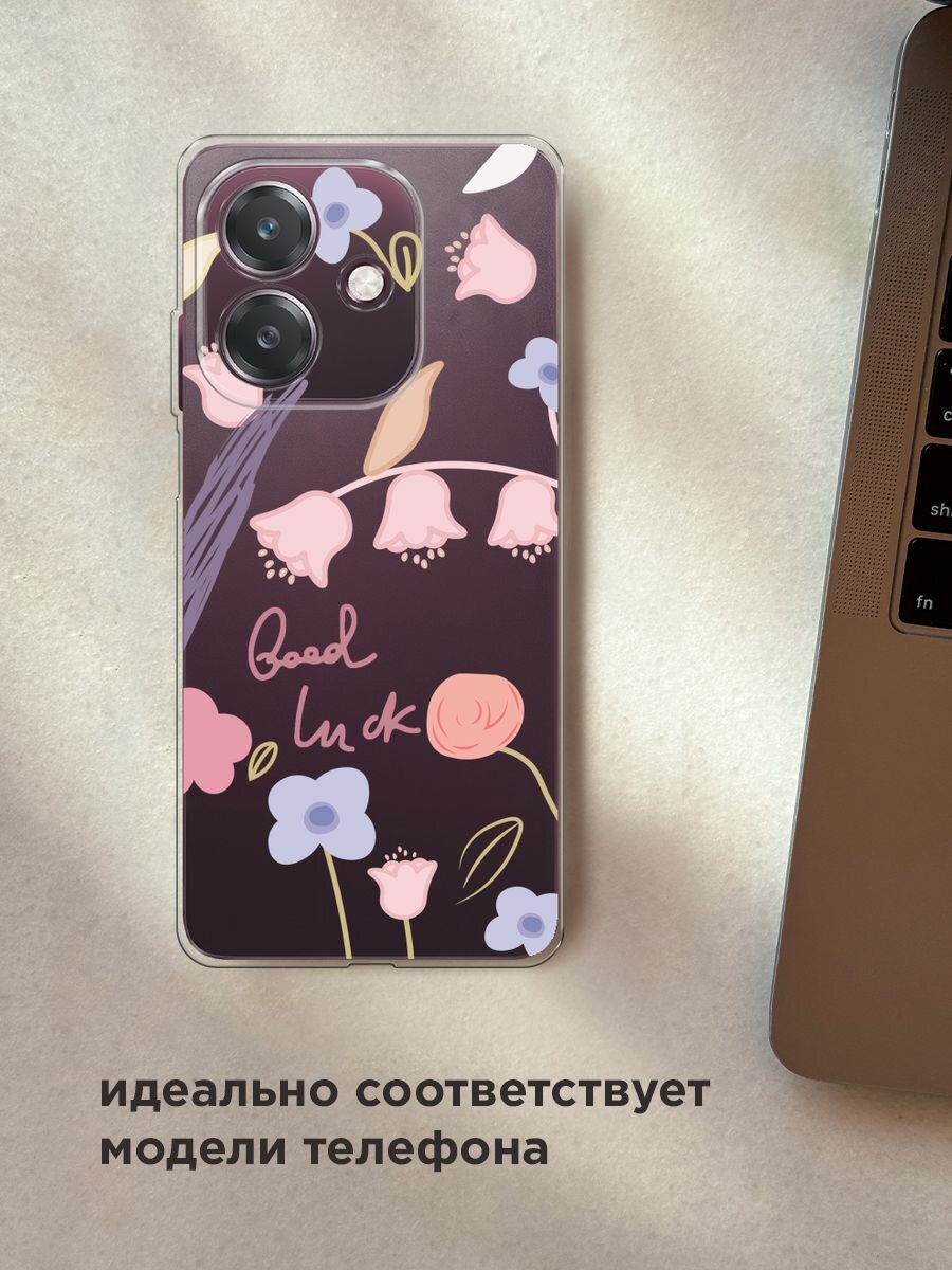Чехол на Oppo A3/A3x / Оппо А3/A3x с принтом "Lucky flowers", прозрачный — фото 1