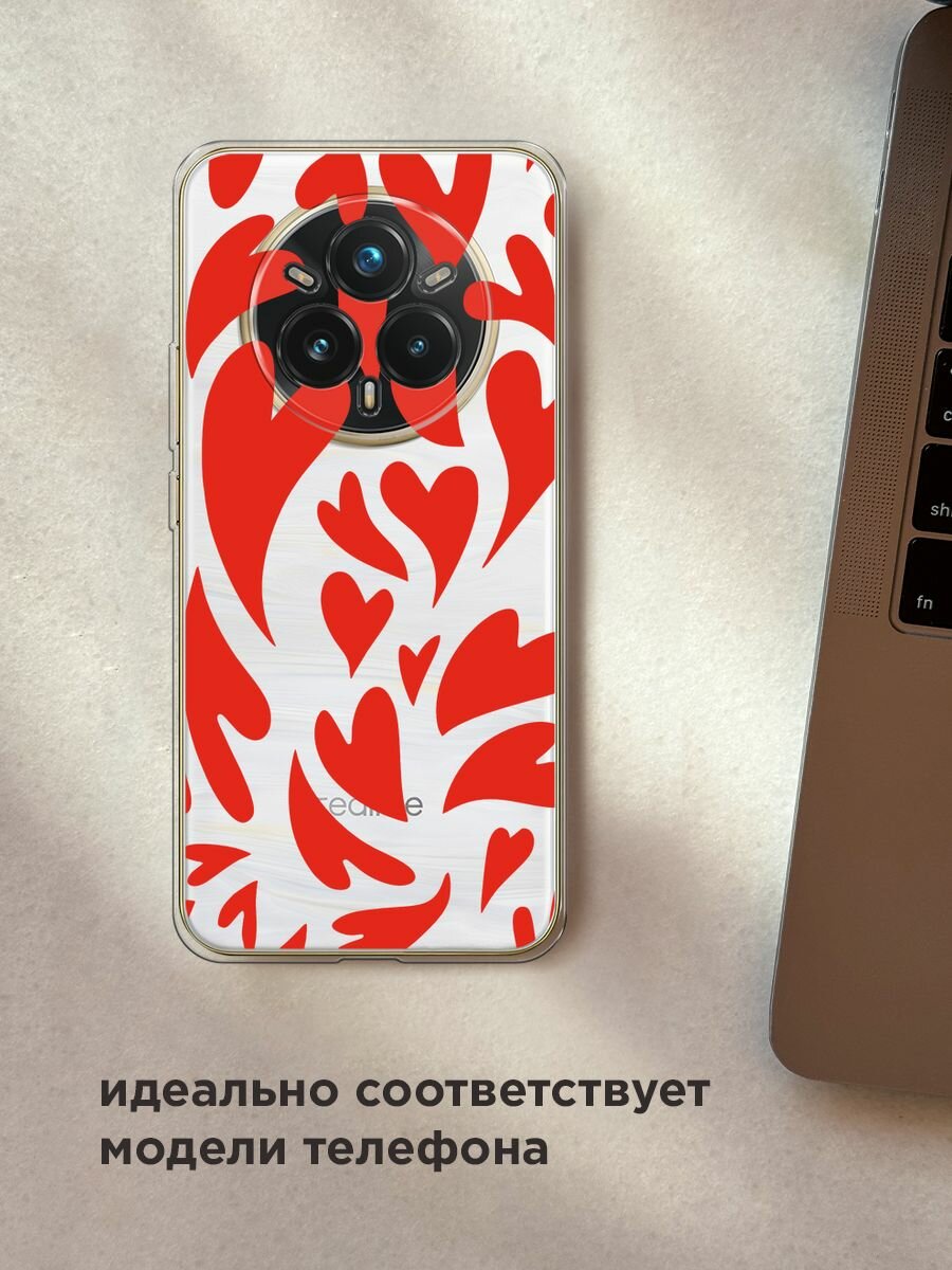 Чехол на Realme 14 Pro+ / Реалми 14 Про+ с принтом "Crazy hearts 2 - 14 февраля", прозрачный — фото 1
