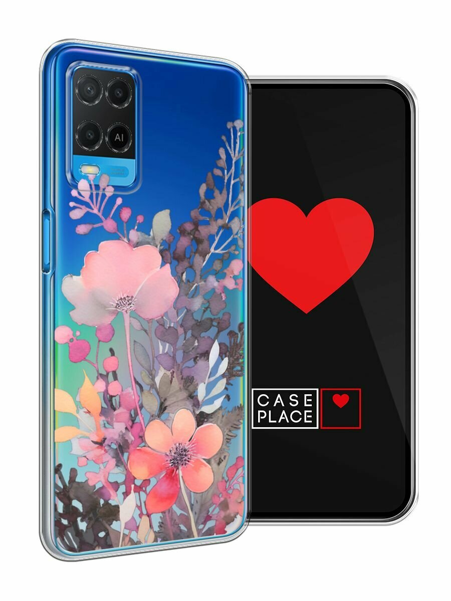 Чехол на Oppo A54 / Оппо A54 с принтом "Лиловые полевые цветы", прозрачный — фото 1