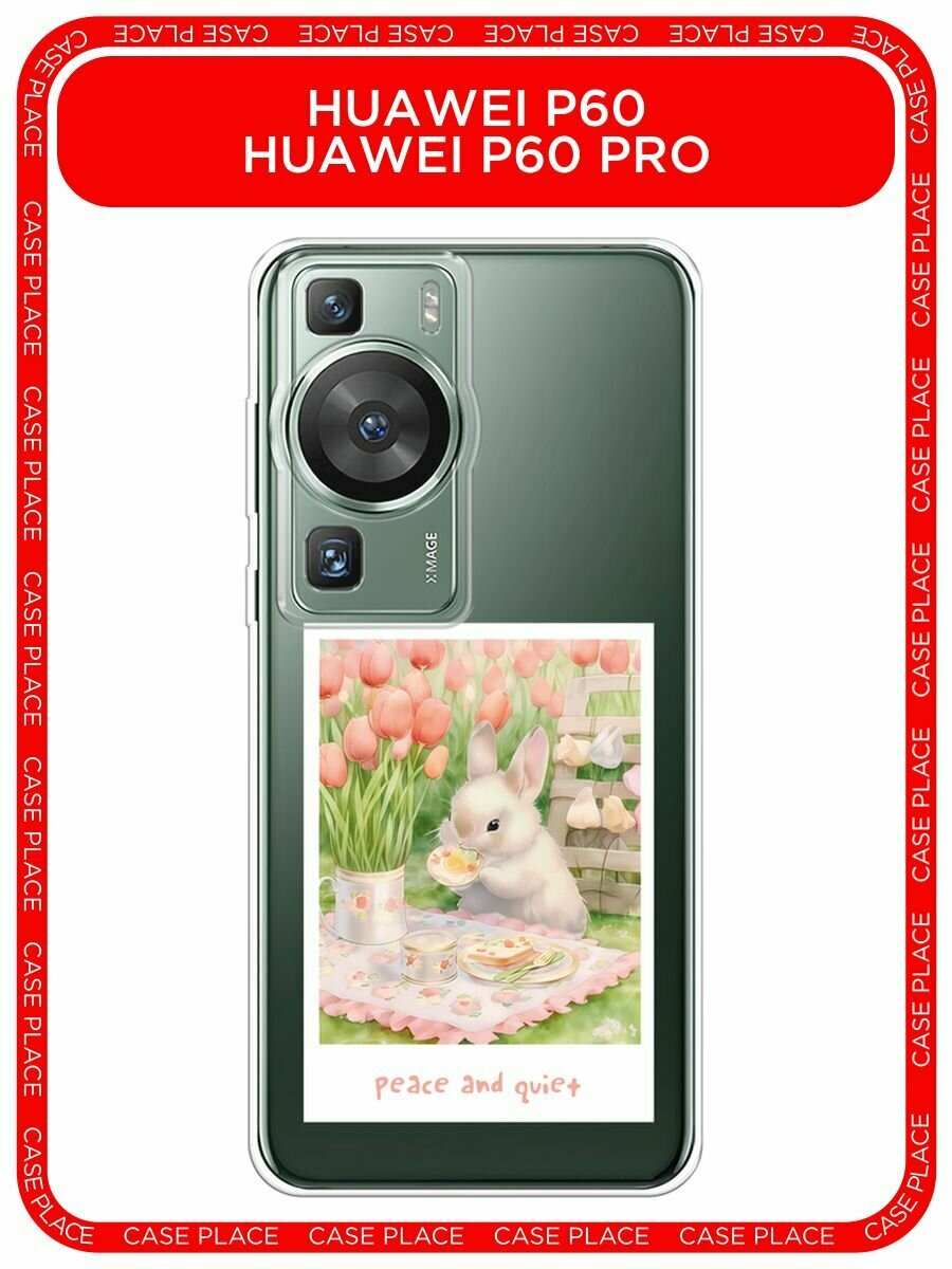 Чехол на Huawei P60/P60 Pro / Хуавей P60/P60 Про с принтом "Кролик на пикнике", прозрачный