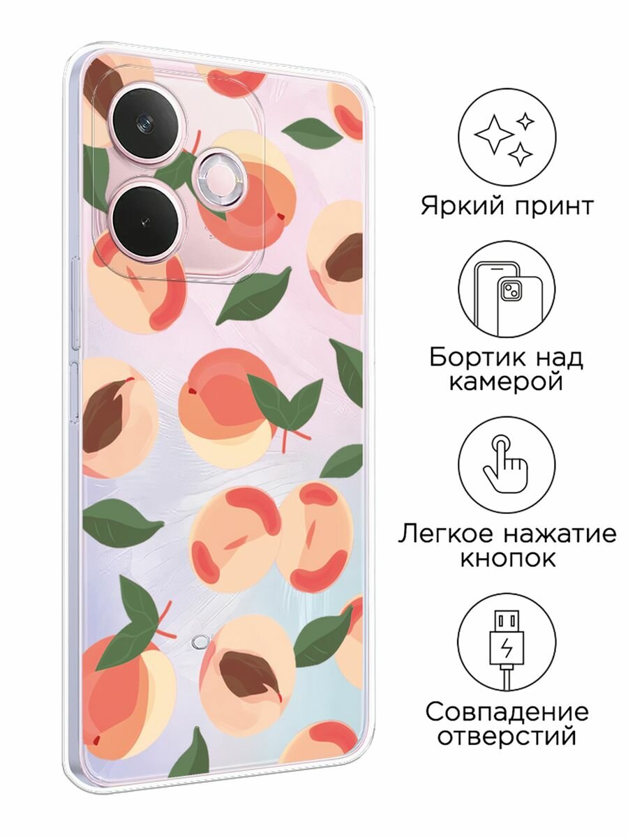 Чехол на Oppo A5 Pro / Оппо А5 Про с принтом "Нежные персики паттерн 2", прозрачный — фото 1