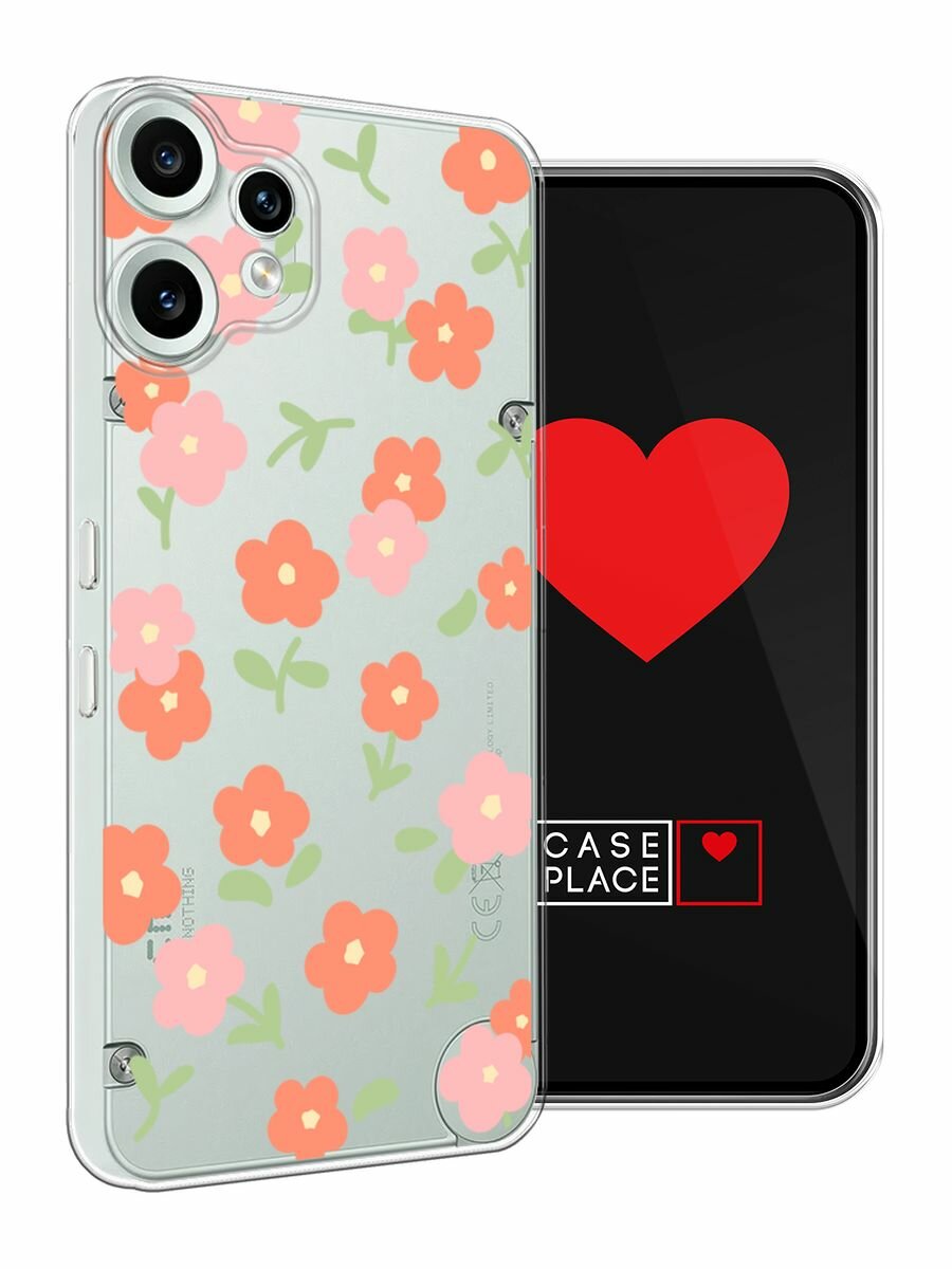Чехол на CMF Phone 2 Pro / CMF Фон 2 Про с принтом "Красные цветочки рисунок", прозрачный — фото 1