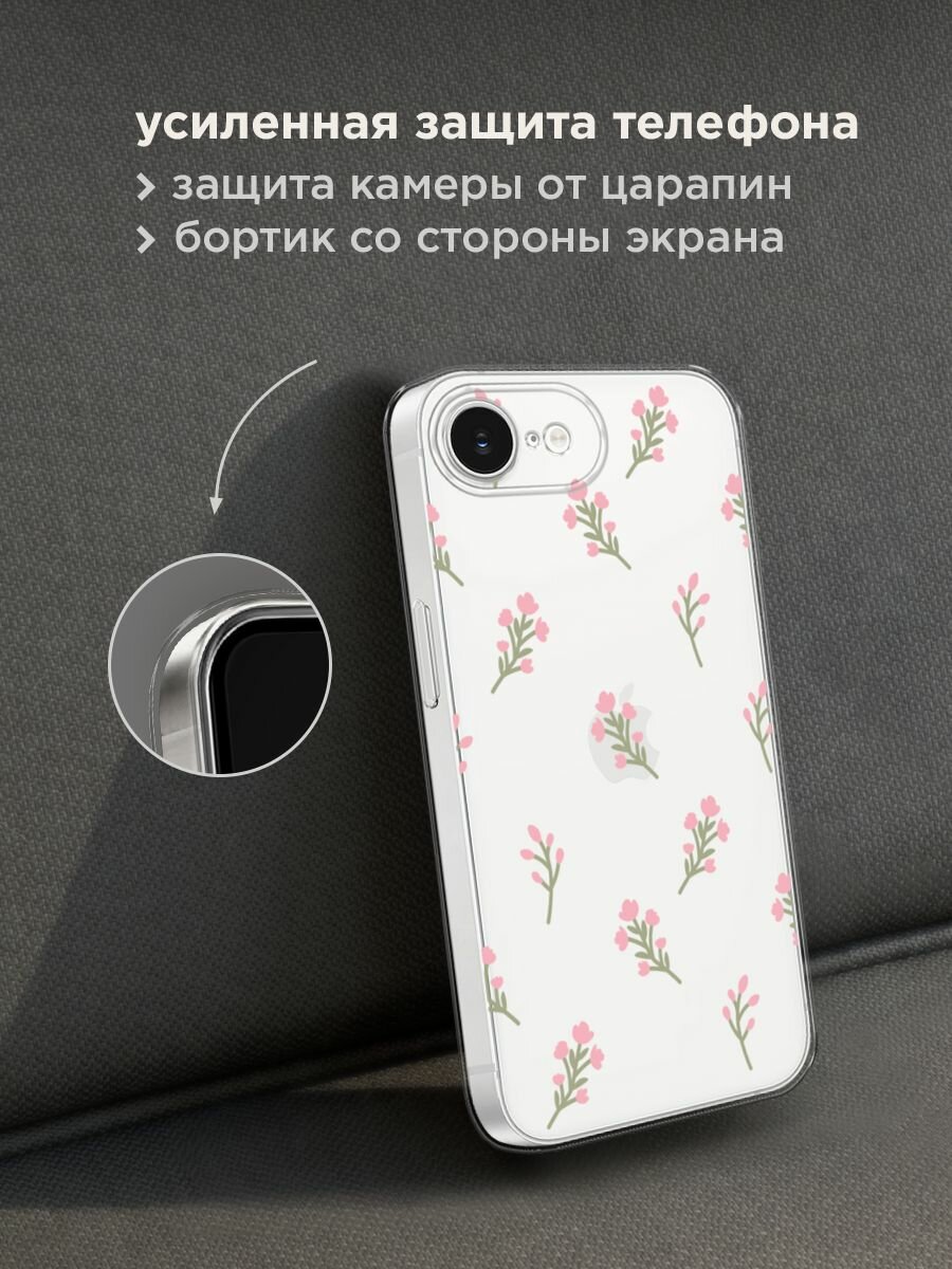 Чехол на Apple iPhone 16e/17e / Айфон 16е/17e с принтом "Цветущие веточки", прозрачный — фото 1
