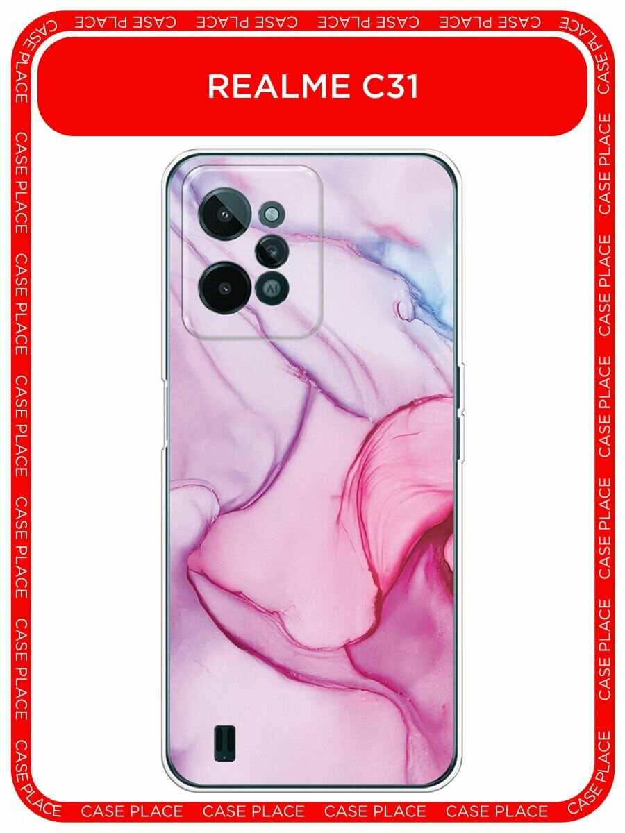 Чехол на Realme C31 / Реалми C31 с принтом "Розовые мраморные разводы"