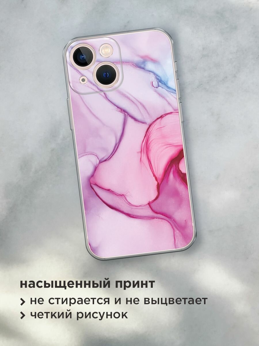 Чехол на Apple iPhone 13 mini / Айфон 13 мини с принтом "Розовые мраморные разводы" — фото 1