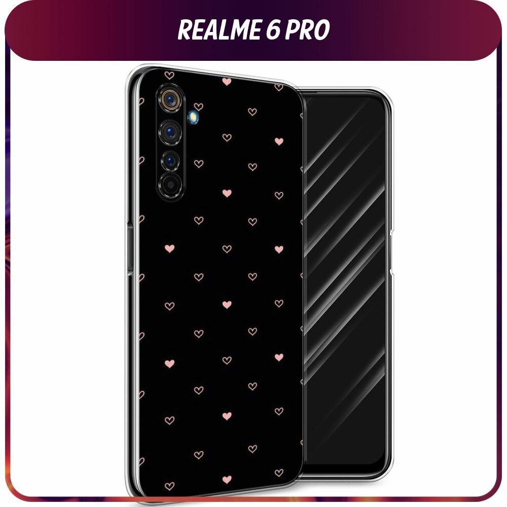 Чехол на Realme 6 Pro / Реалми 6 Про с принтом "Черный фон и сердечки"