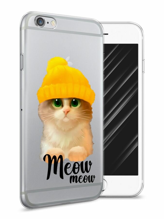 Чехол на Apple iPhone 6 / Айфон 6 с принтом Котенок в шапке, прозрачный