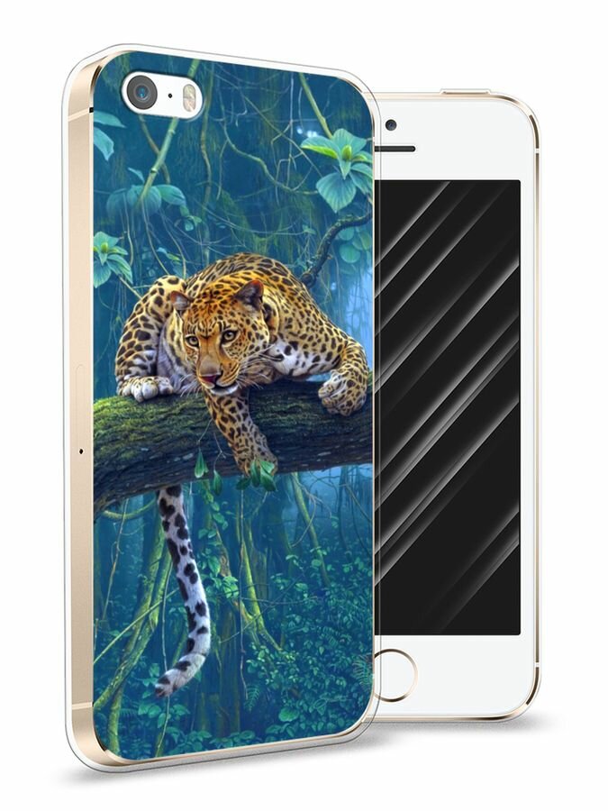 Чехол на Apple iPhone 5/5S/SE / Айфон 5/5S/SE с принтом "Леопард охотник"